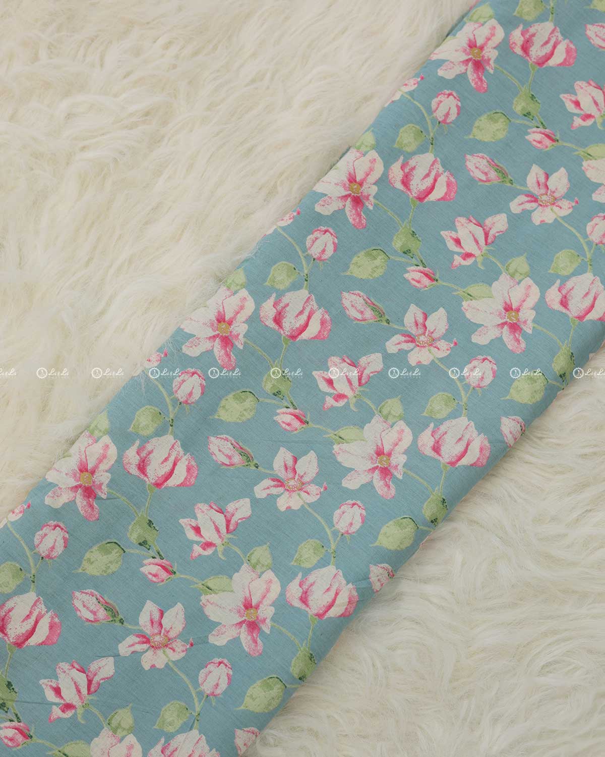 Powder Blue Colour Cora Cotton Print Fabric – www.liandli.in