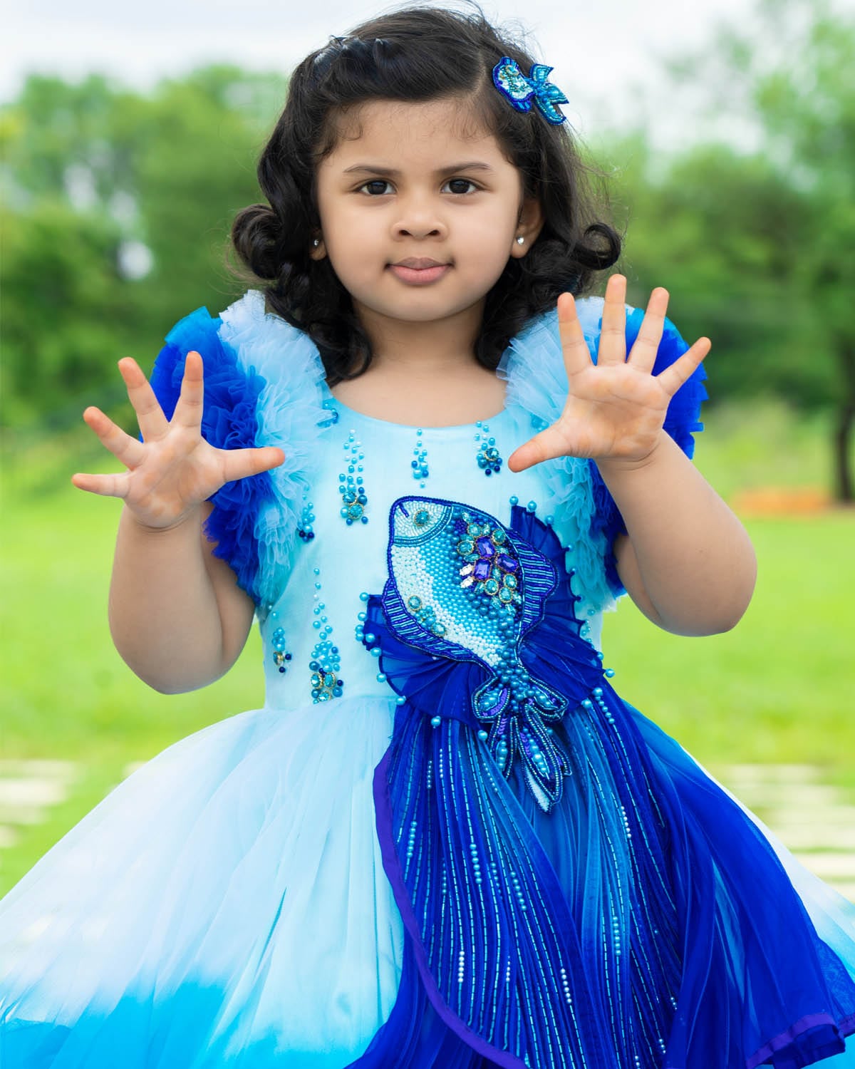 Kids Blue Gradient Gown Online | Designer Kids Clothes Online in India ...