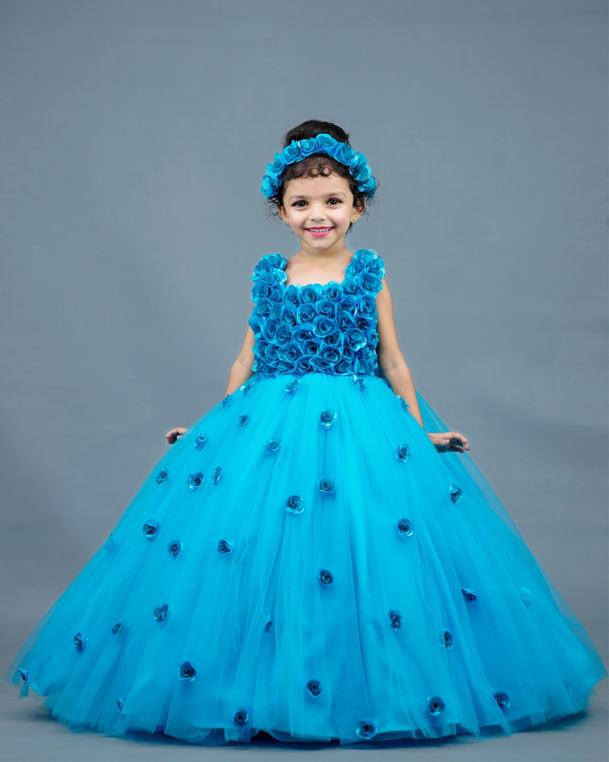 Kids Blue Flower Frock Online | Baby Girl Birthday Party Frocks Online ...