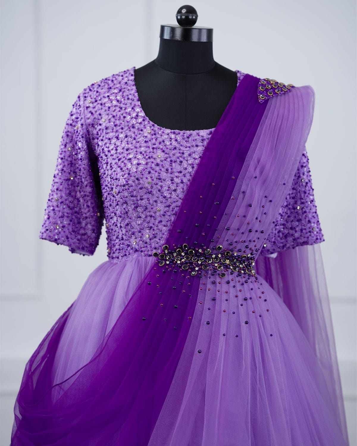 Lavender and purple color gradient gown with draped dupatta – www ...