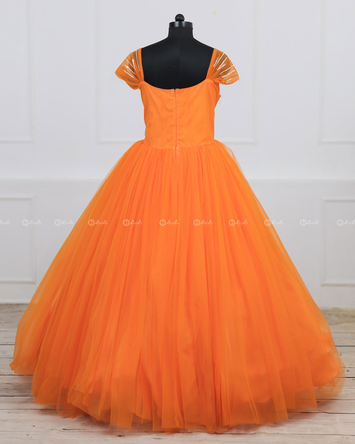 Monarch Butterfly Theme Gown in Tangerine Orange Color with Detachable ...