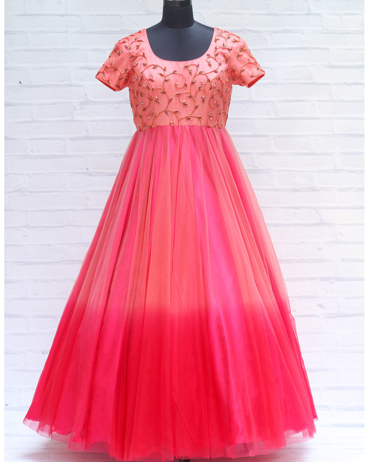 Buy Deep Pink & Coral Color Gradient Stylished Hand Worked Gown – www ...