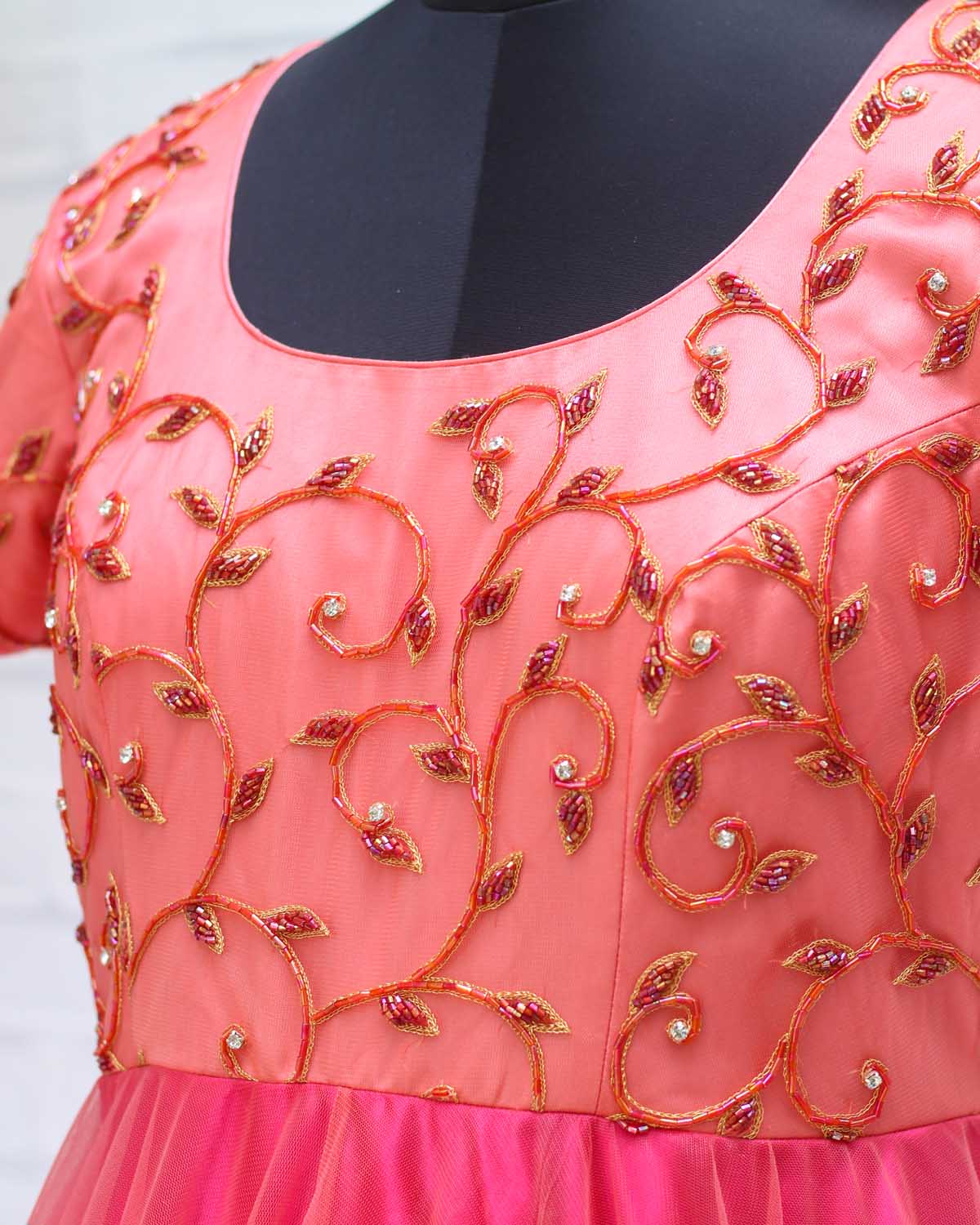 Buy Deep Pink & Coral Color Gradient Stylished Hand Worked Gown – www ...