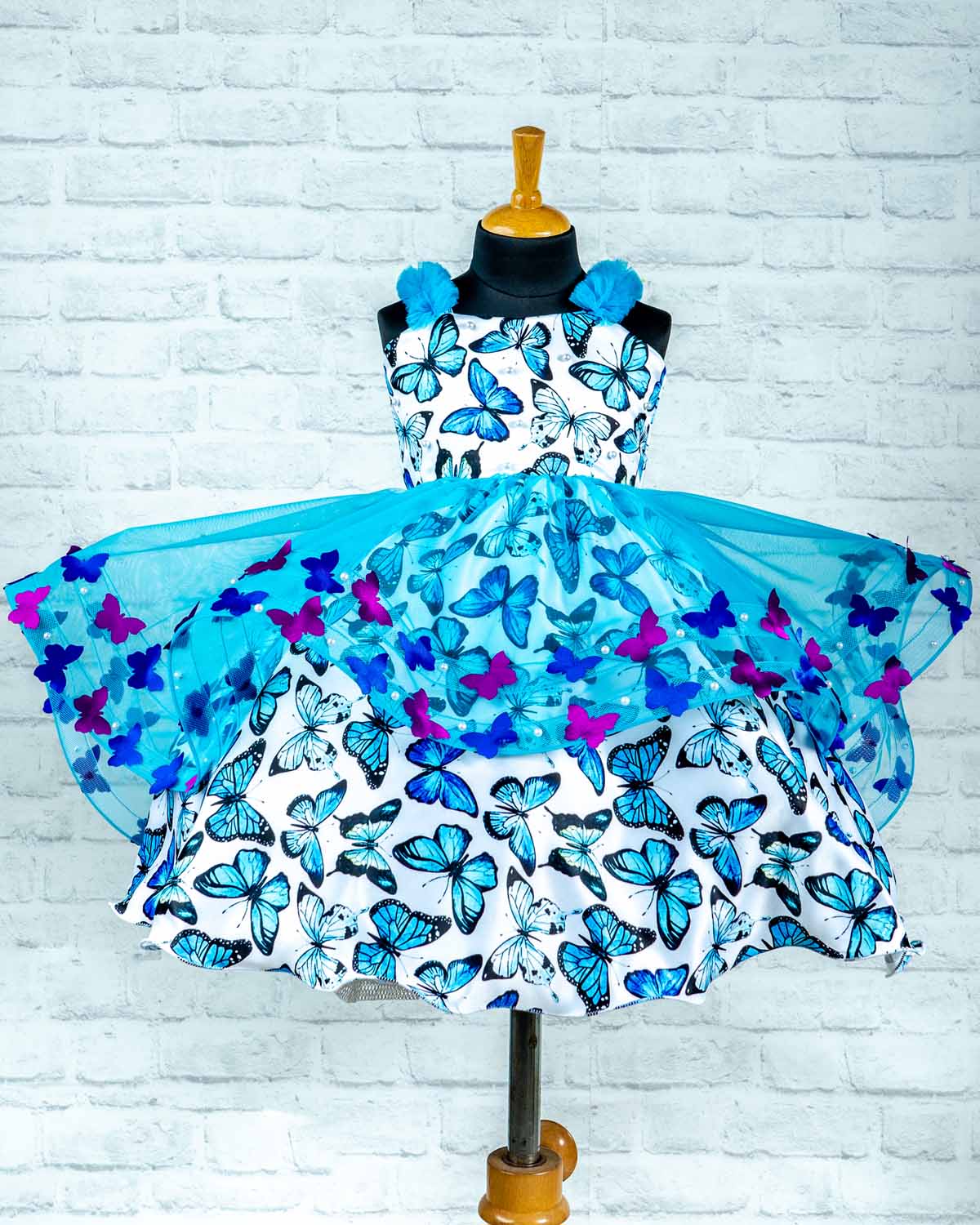 Huge Gorgeous Blue Butter Fly Printed Gown Online Designer Gowns – www ...