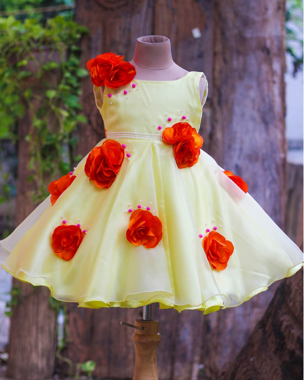 Pale Yellow And Orange Flower Frock | Flower Frock – www.liandli.in