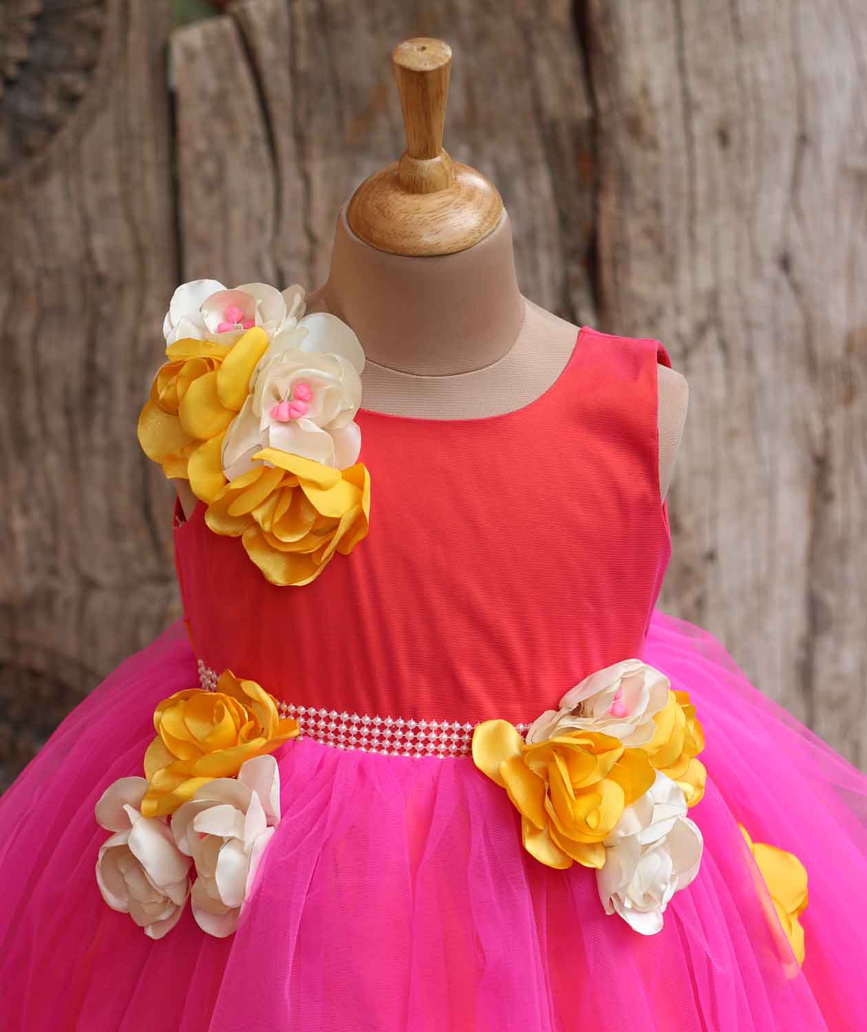 Pinkish Orange Frock With Yellow Ivory Flowers | Flower Frock – www ...