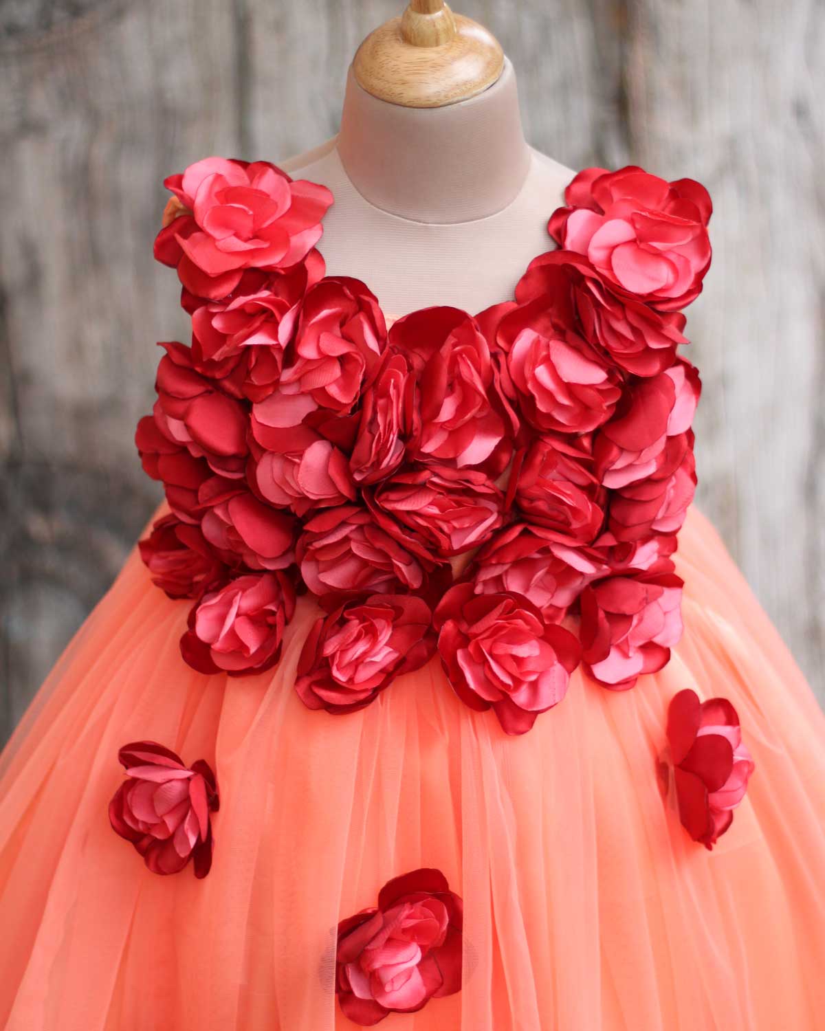 Peach And Red Flower Frock | Flower Frock – www.liandli.in