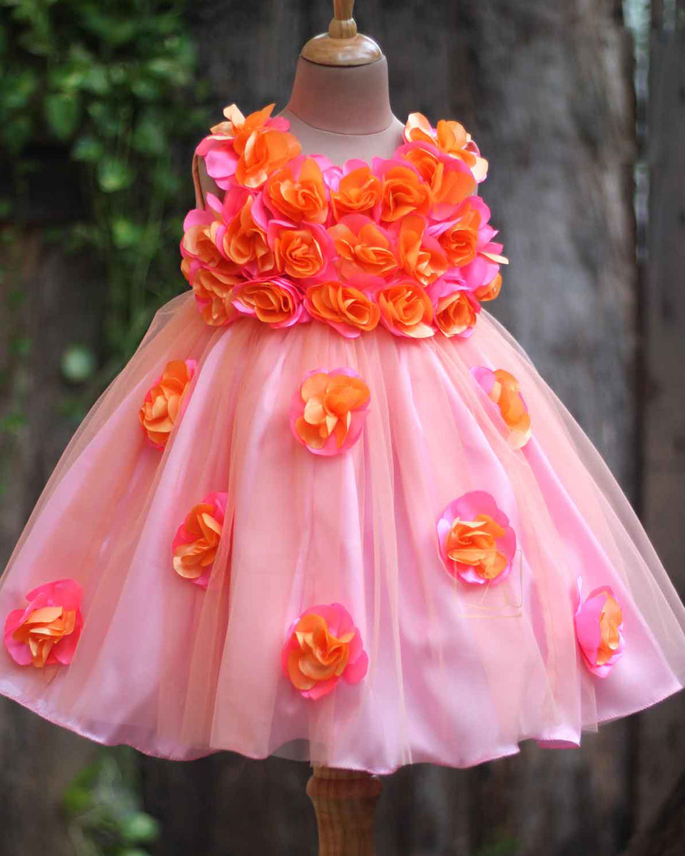 Baby Pink And Peach Flower Frock | Flower Frock – www.liandli.in