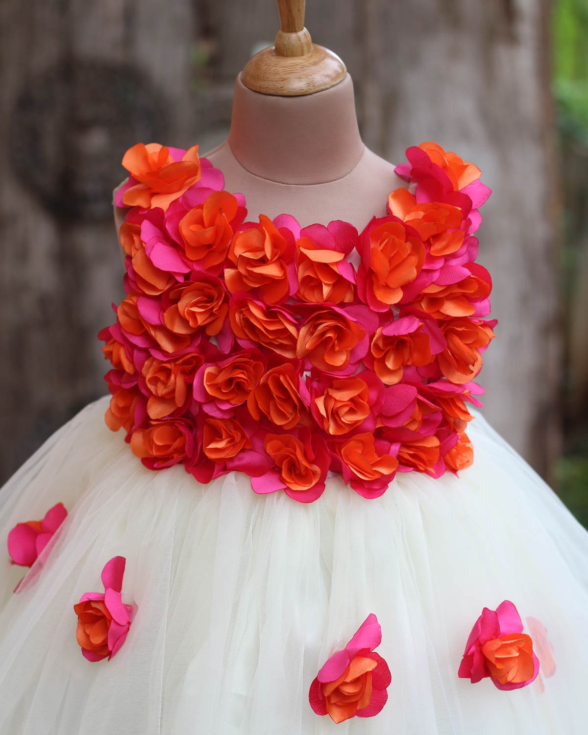 Ivory Flower Frock With Pink And Orange Flowers | Flower Frock – www ...